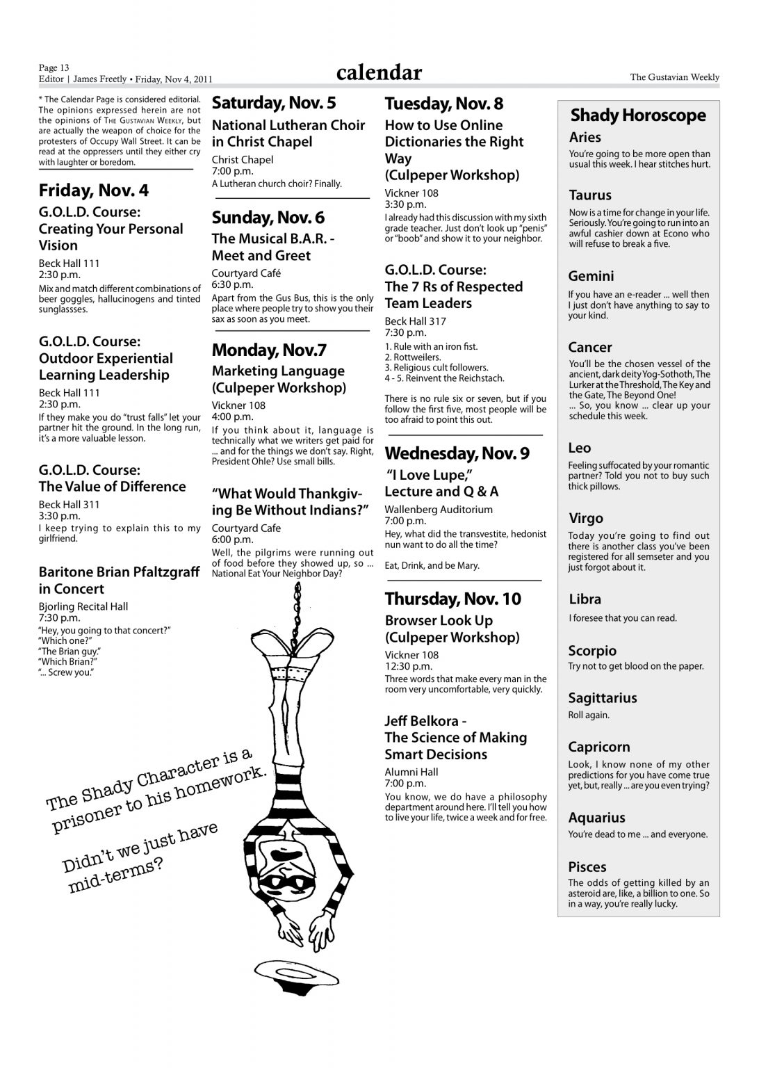Calendar (Nov 4, 2011) - The Gustavian Weekly